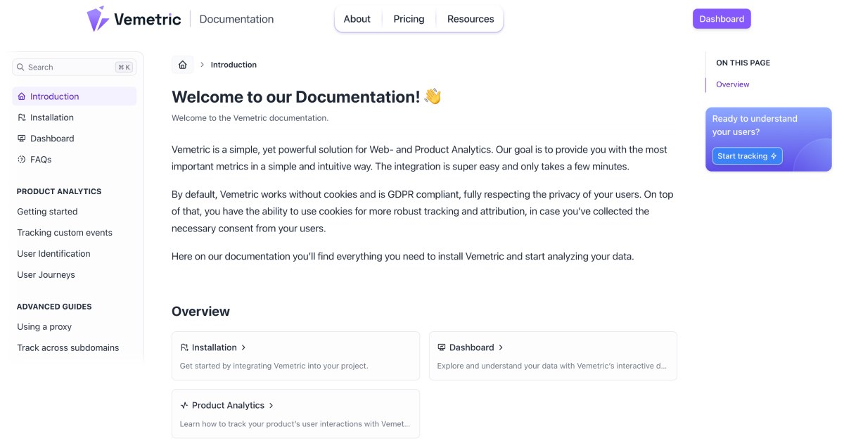 Dashboard | Documentation - Vemetric